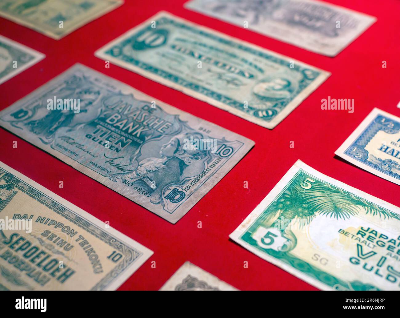 Close up view of old Indonesian banknotes. Old rupiah currency, money ...