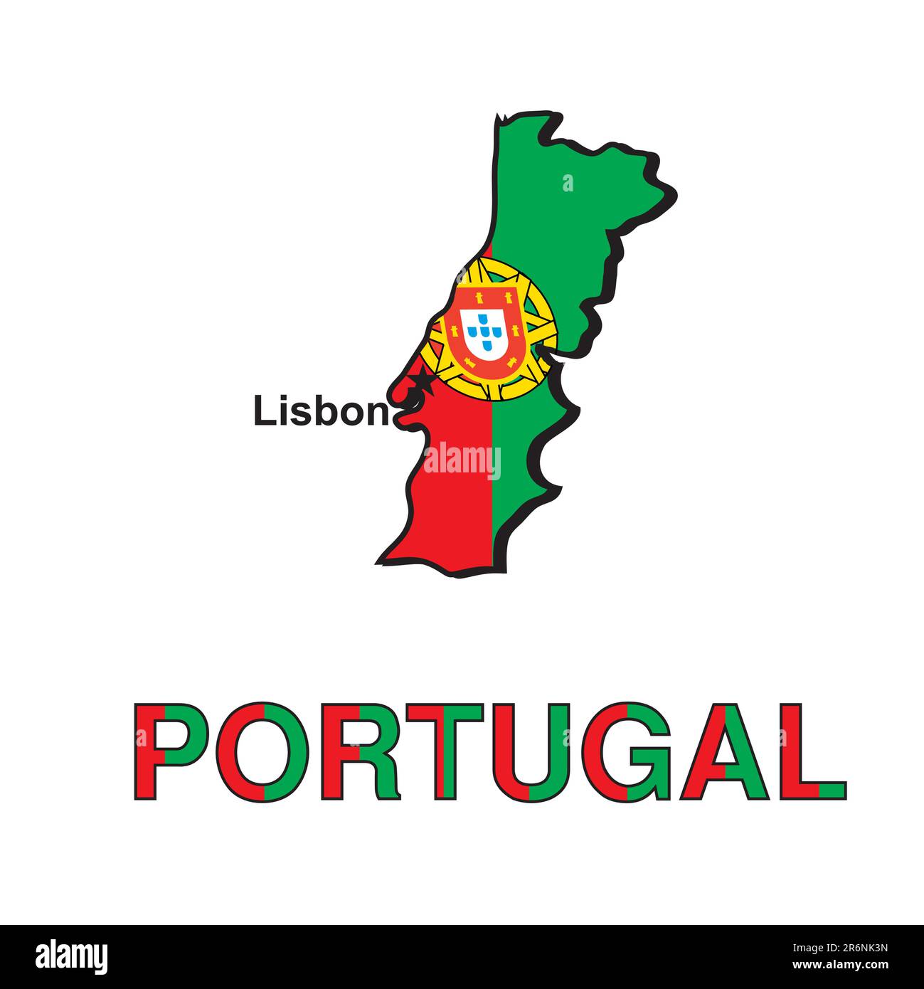 Card of Portugal in the form of the Portuguese flag on a white ...