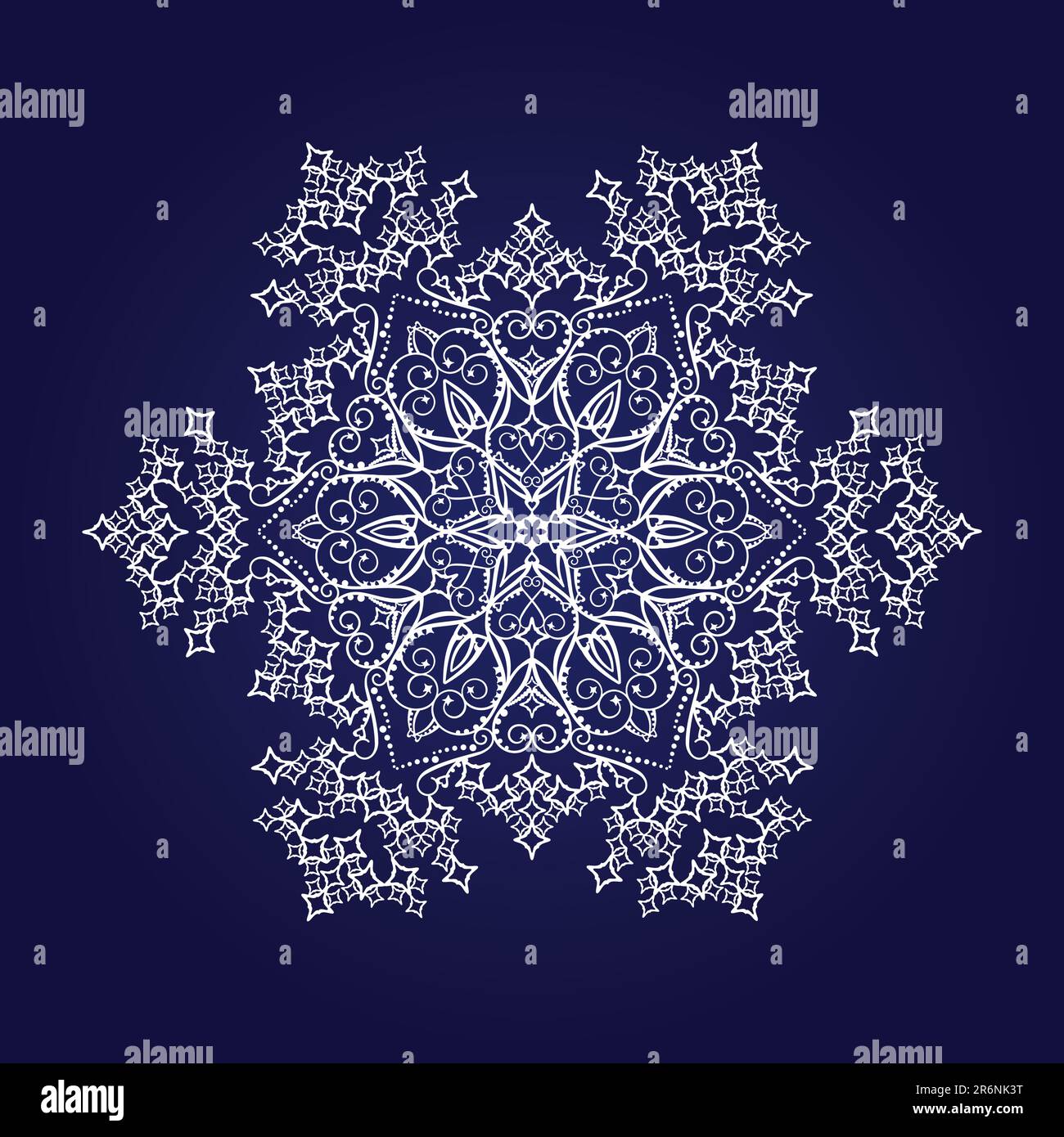 Single detailed snowflake on dark blue background vector illustration ...