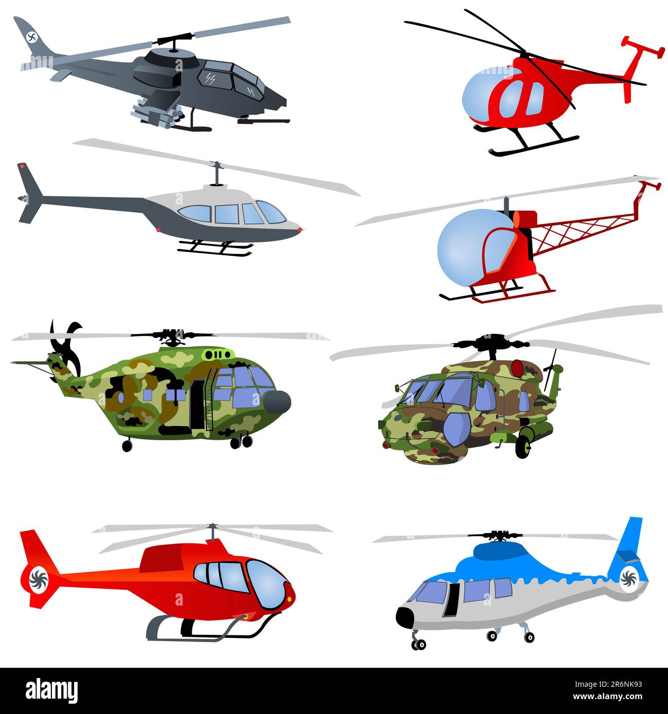 Vector illustration of different helicopters isolated on white ...