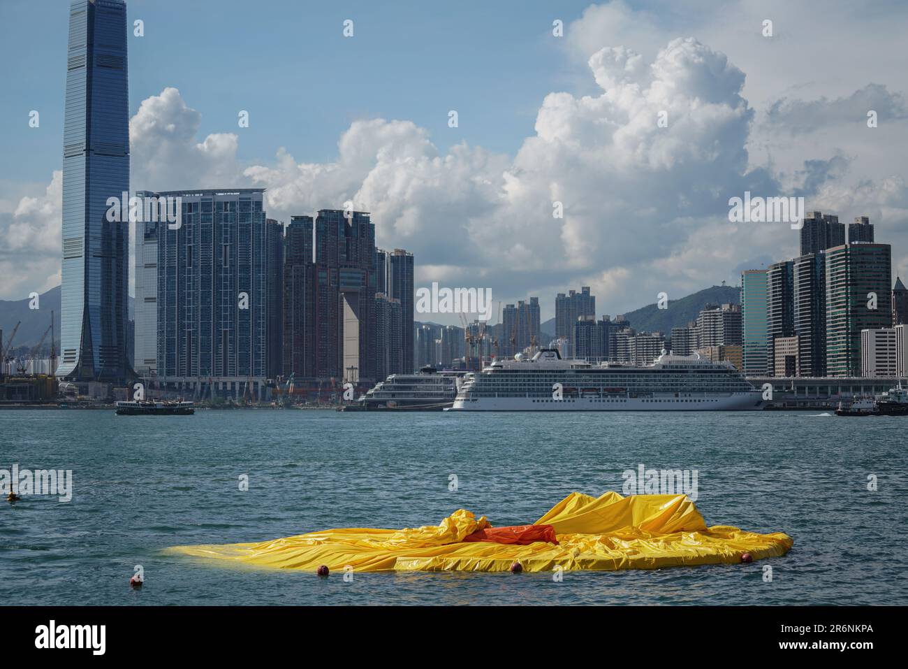 A deflated enormous inflatable duck seen at Victoria Harbour. Starting ...