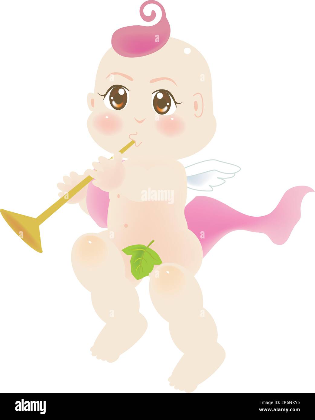 vector illustration for a baby angel playing a horn, flute Stock Vector ...