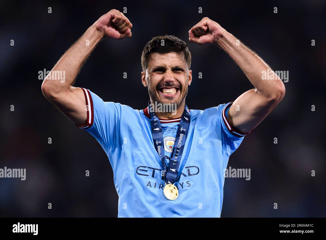 Istanbul, Turkey. 11 June 2023. Rodri of Manchester CIty FC celebrates ...