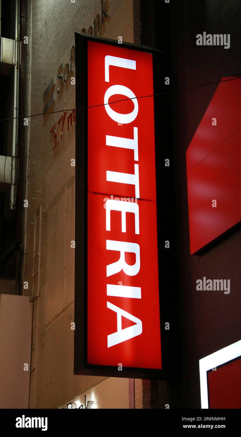 The logo of Lotteria is seen in Shinjuku Ward, Tokyo on June 15, 2022 ...