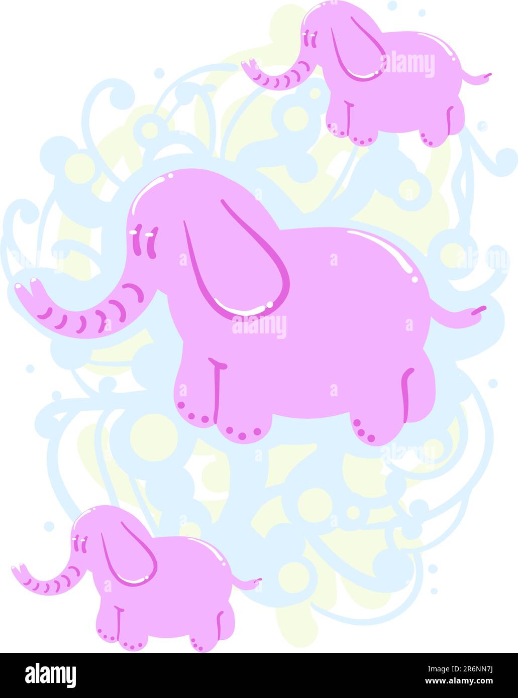 A group of pink elephants on a swirly background Stock Vector Image ...