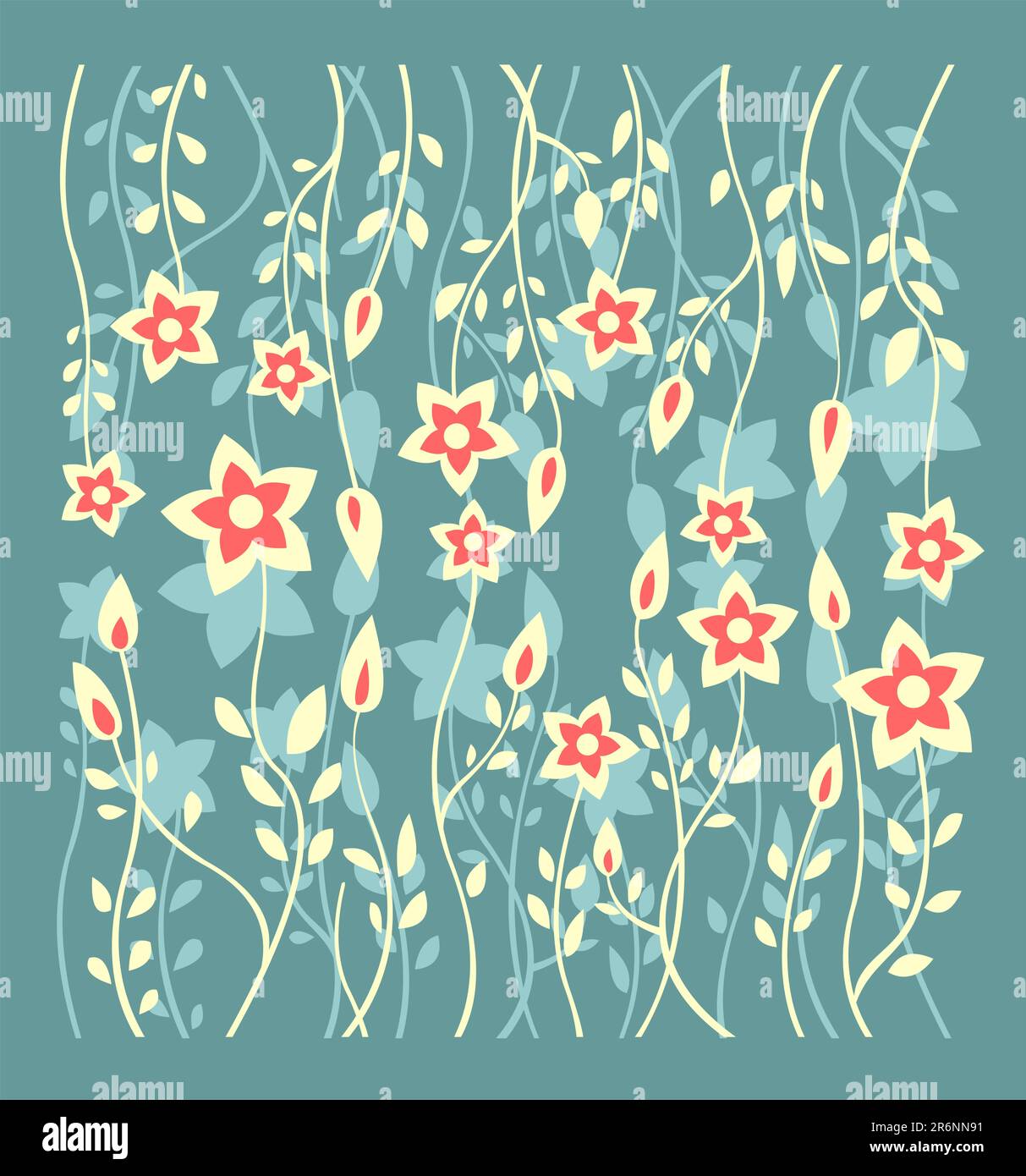 Green stylized background with flowers and leaves Stock Vector Image ...