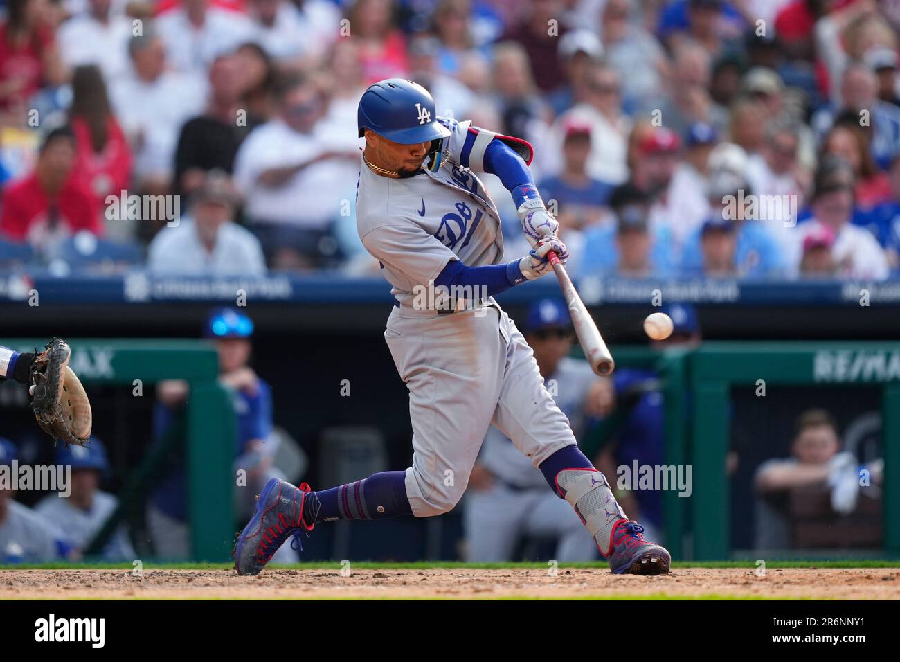 Los Angeles Dodgers' Mookie Betts hits an RBI-single off Philadelphia ...
