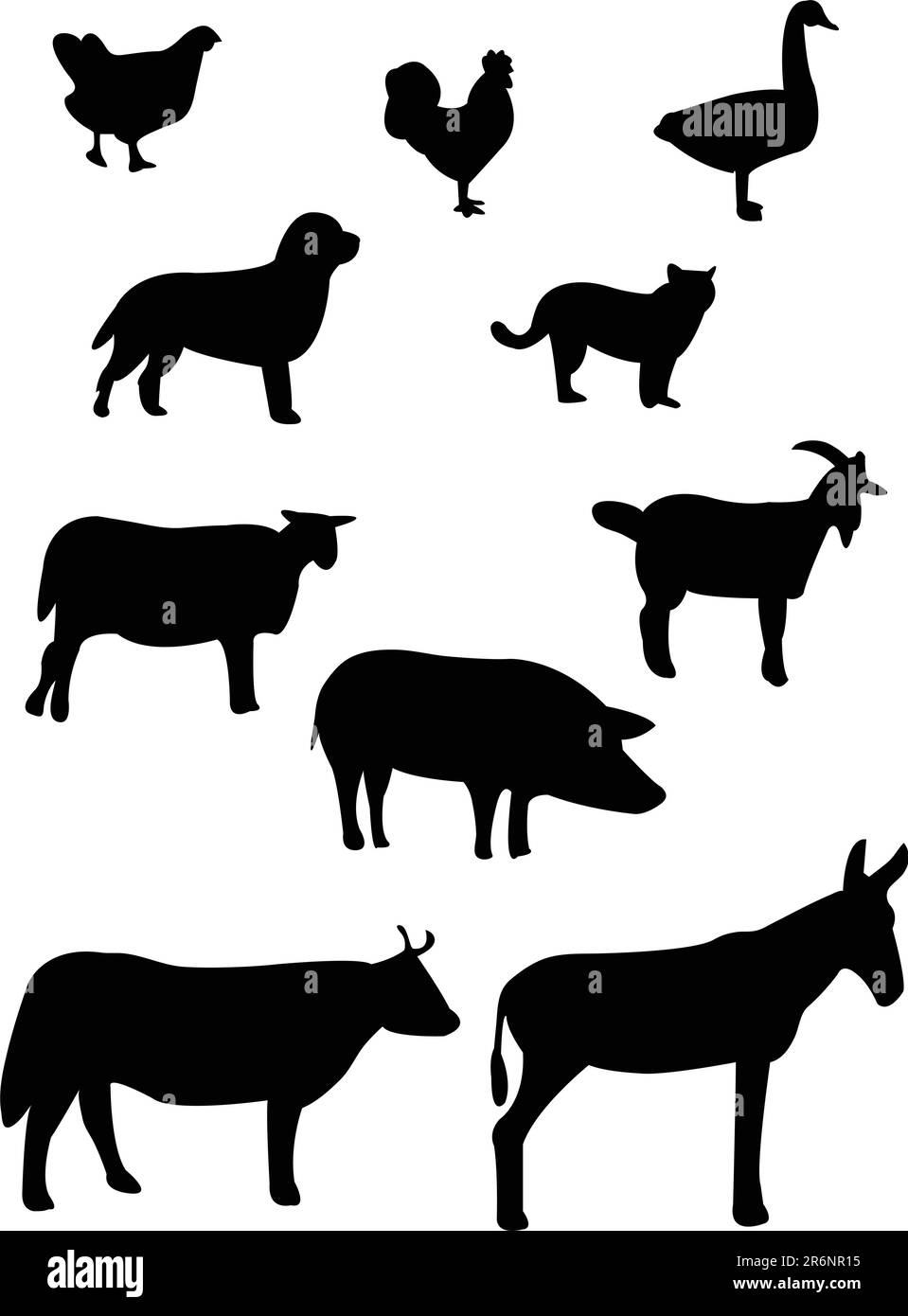 illustration of farm animals silhouette - vector Stock Vector Image ...