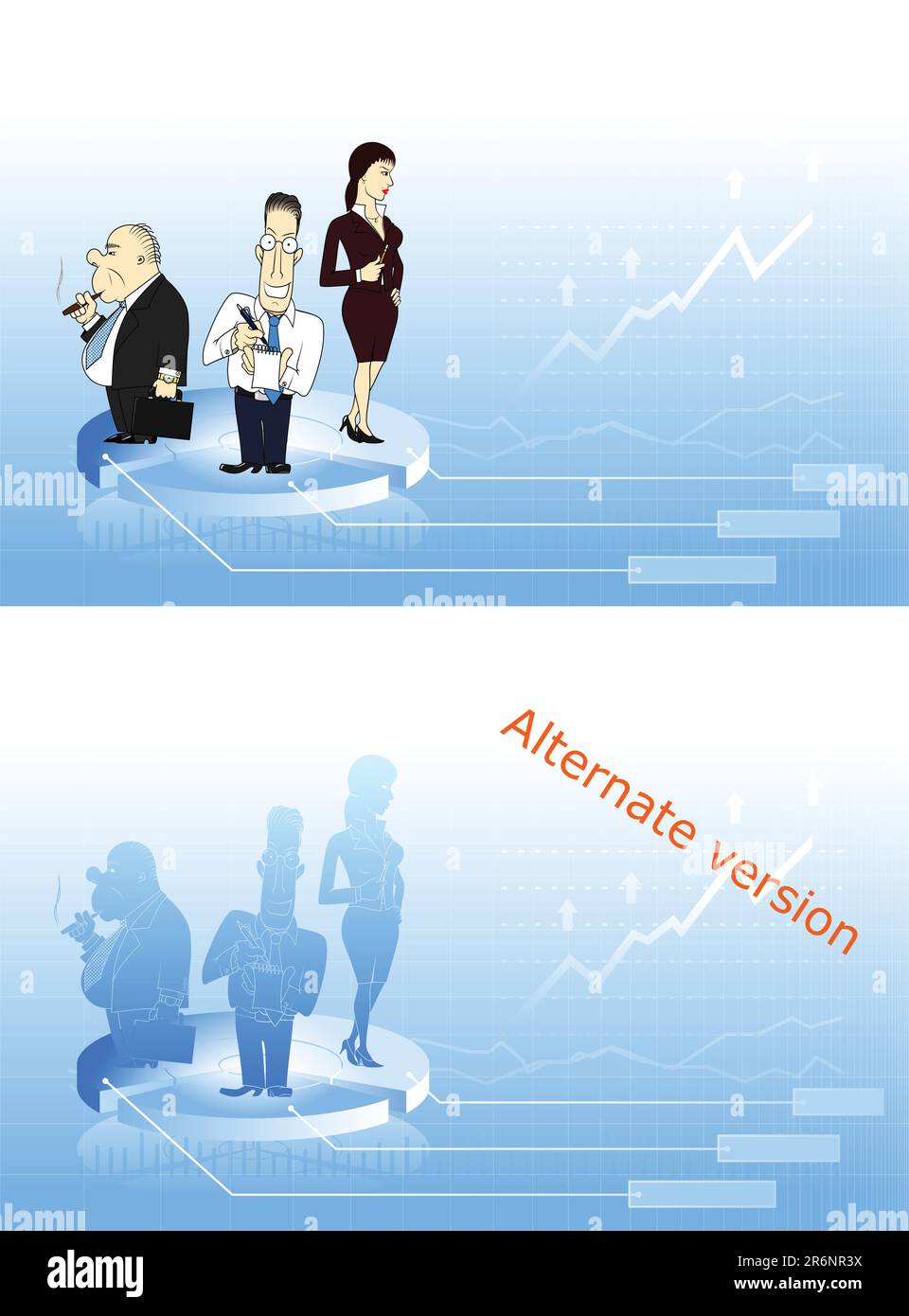 Blue business background with three businesspeople of some organisation ...