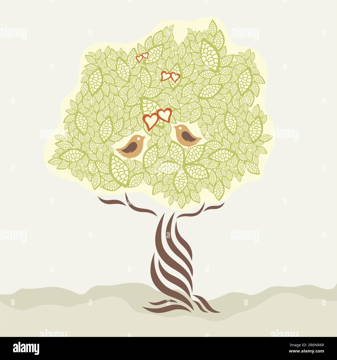 Two love birds and stylized tree vector illustration Stock Vector Image ...