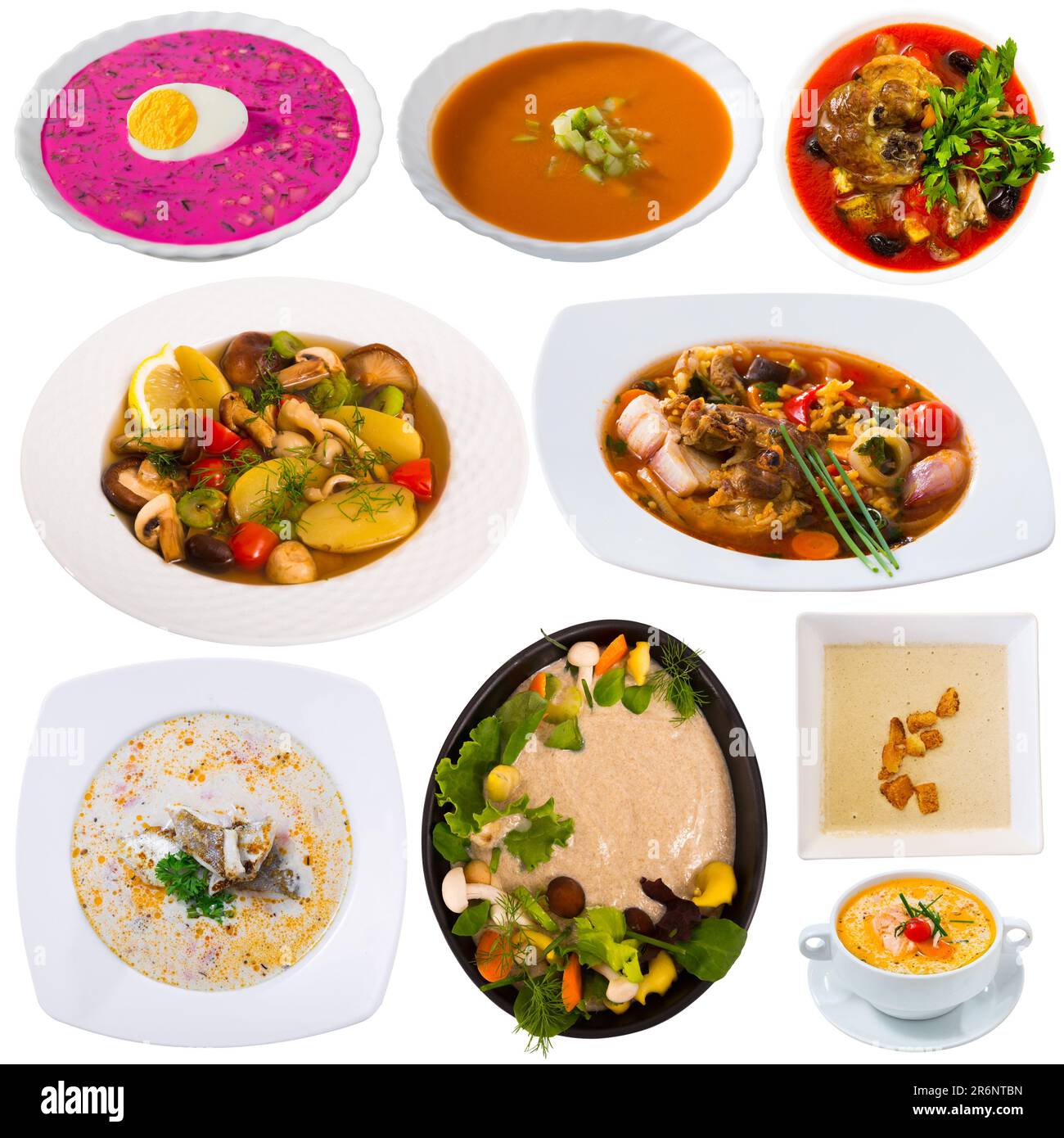 Collage of different soups isolated Stock Photo - Alamy
