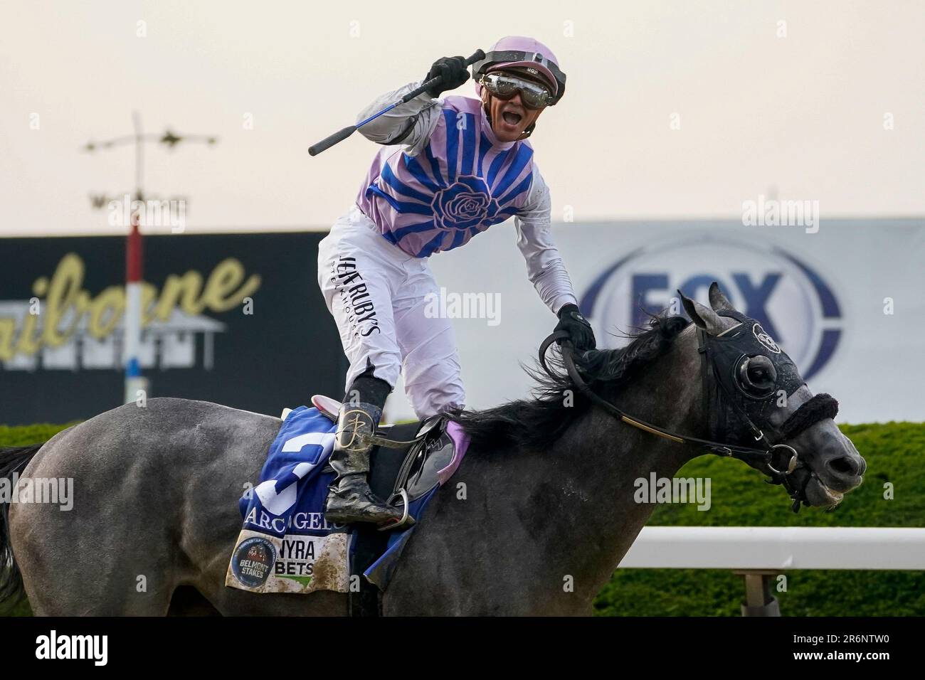 Jockey Javier Castellano, atop Arcangelo, celebrates after crossing the ...