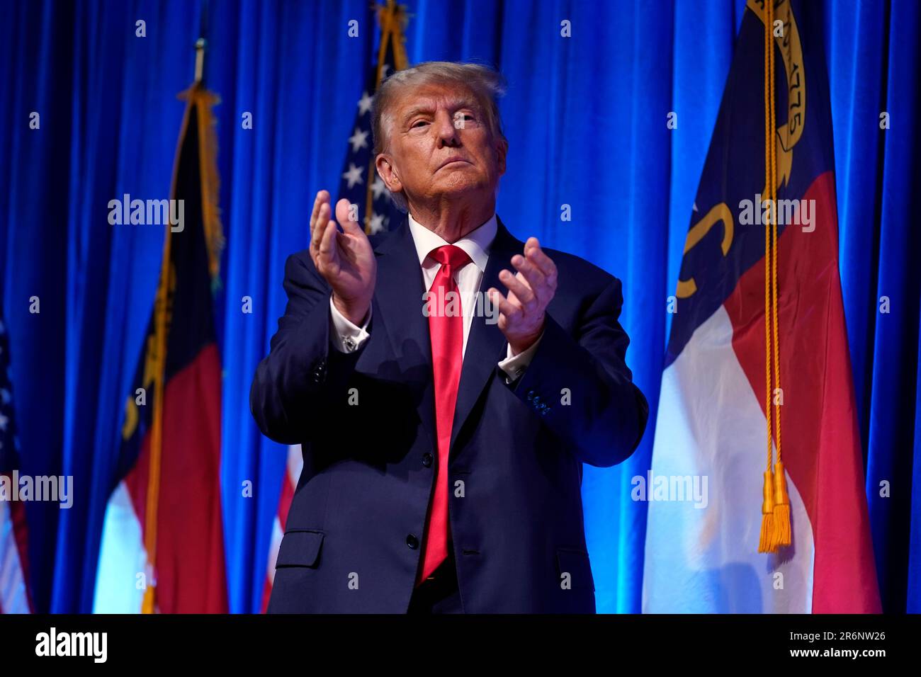Former President Donald Trump arrives on stage to speak during the ...