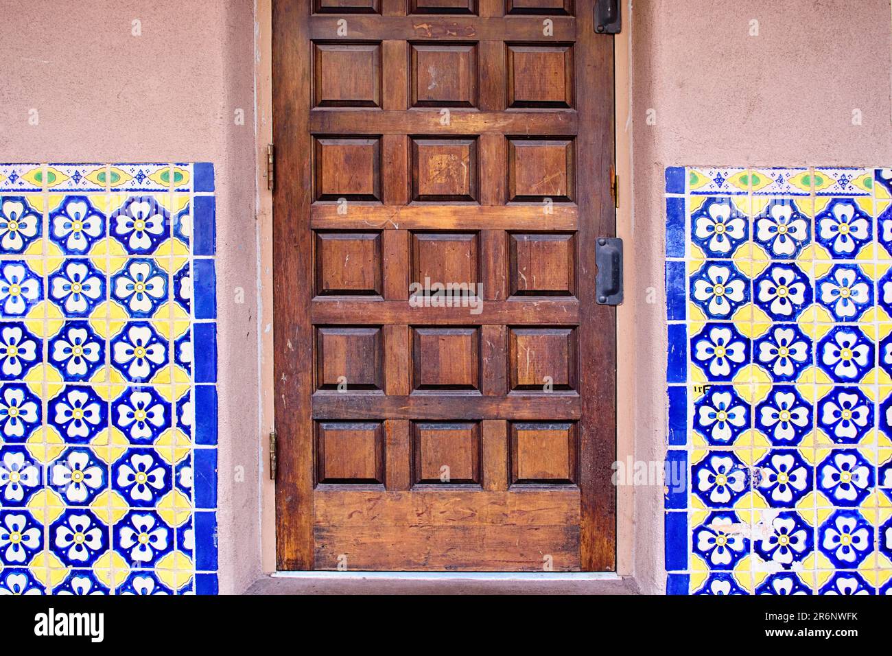 Horizontal image of a traditional yellow, blue, and white, hand painted ...