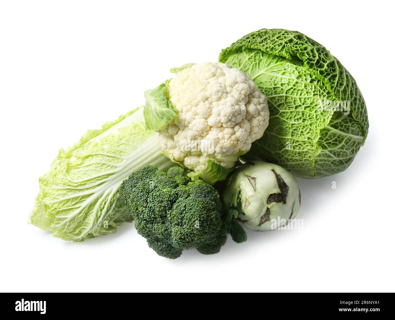 Many different types of fresh cabbage on white background Stock Photo ...