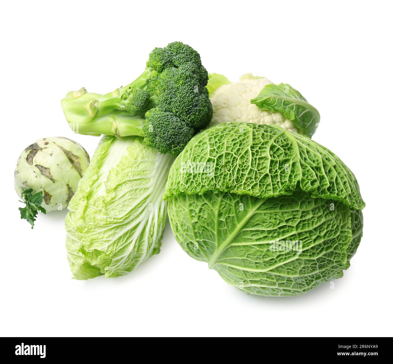 Many different types of fresh cabbage on white background Stock Photo ...