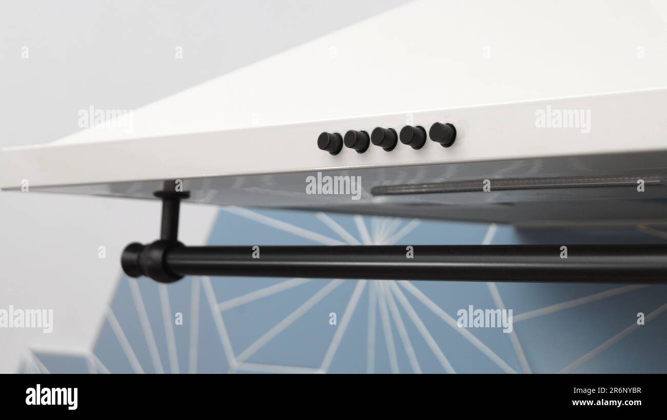 Modern electric exhaust hood in kitchen, closeup Stock Photo - Alamy