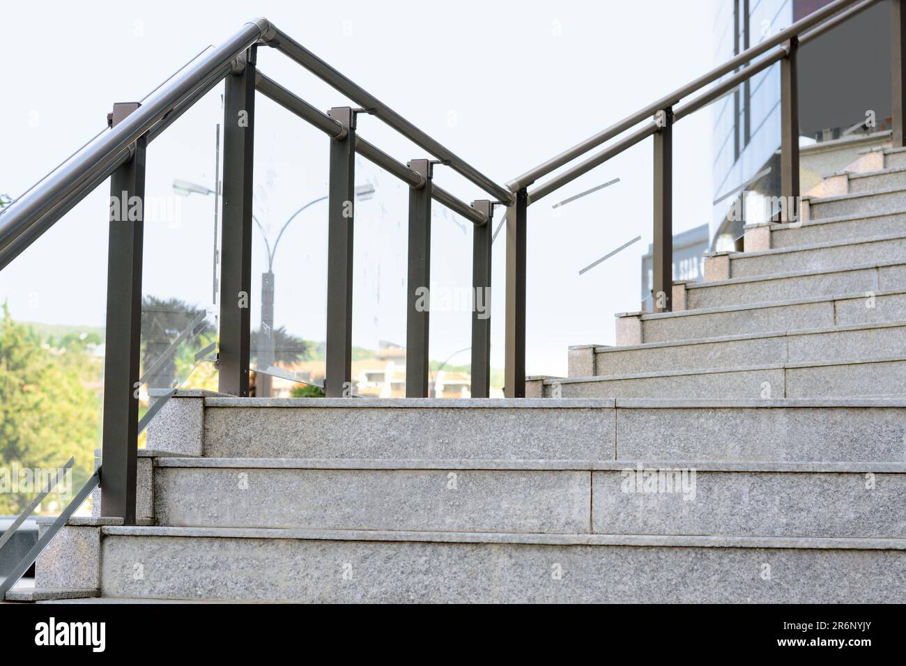 Stairs with metal handrailing outdoors on sunny day Stock Photo - Alamy