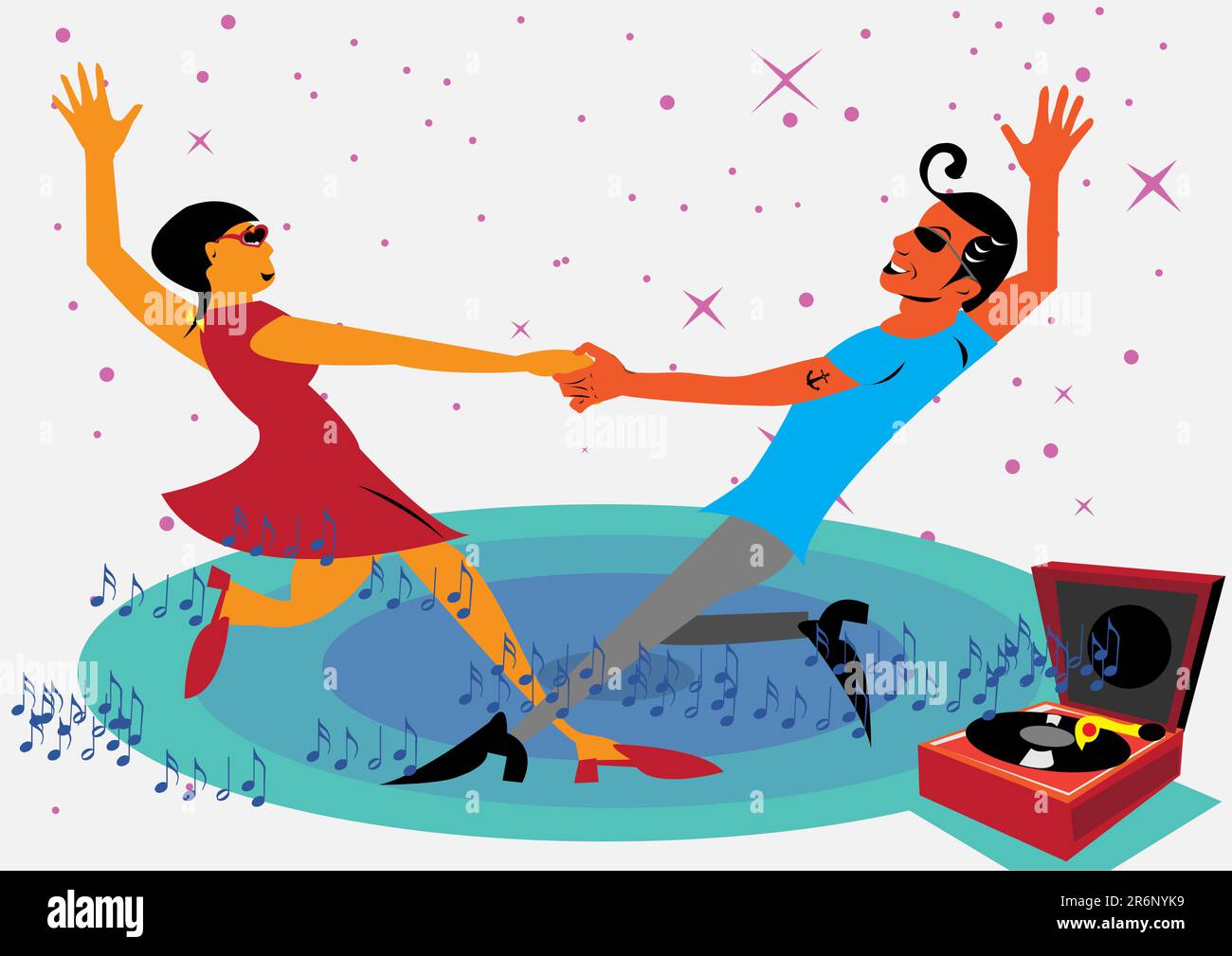 Two teens dancing with music coming from an old gramophone Stock Vector ...