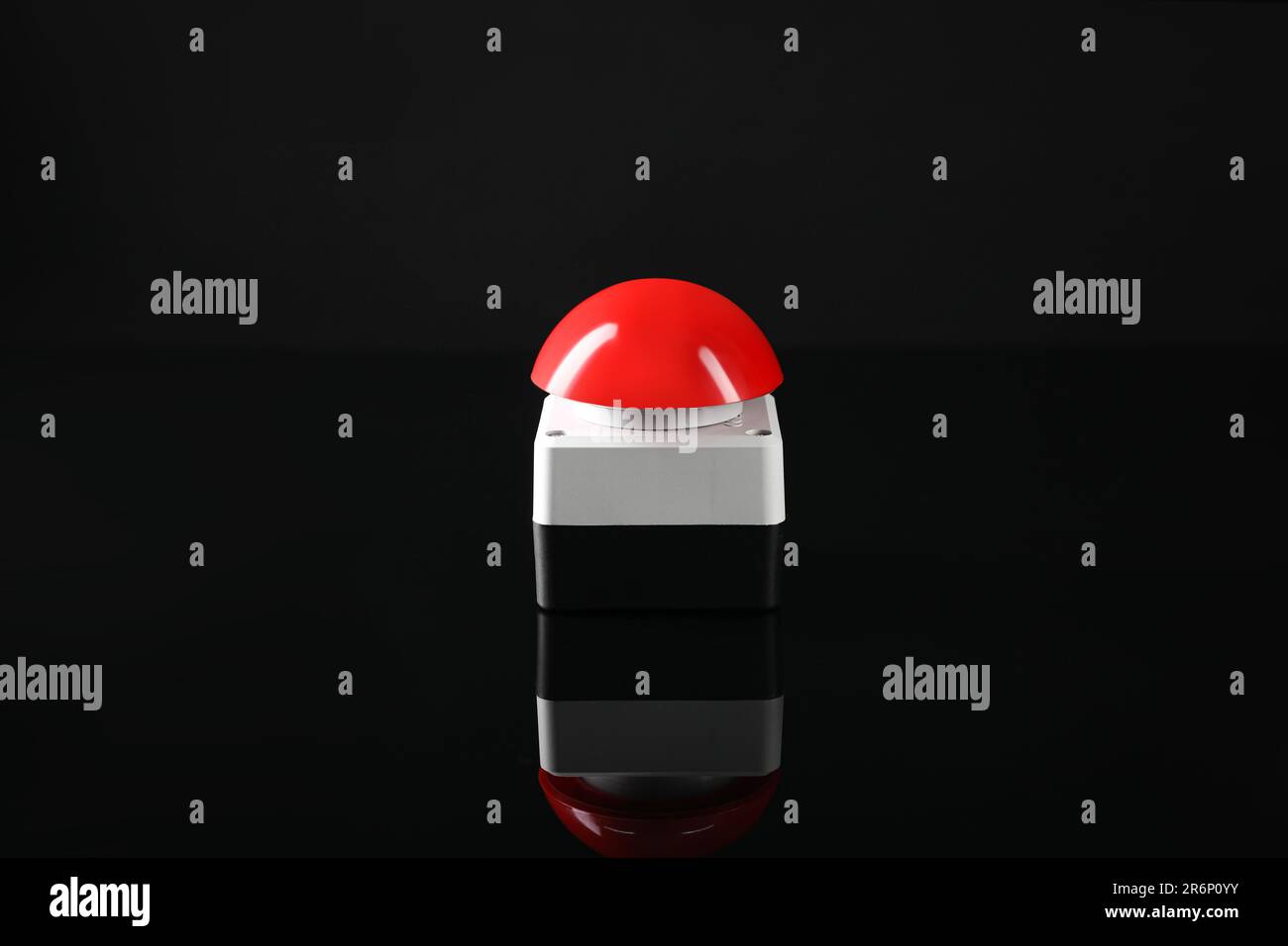 Red button of nuclear weapon on black background. War concept Stock ...