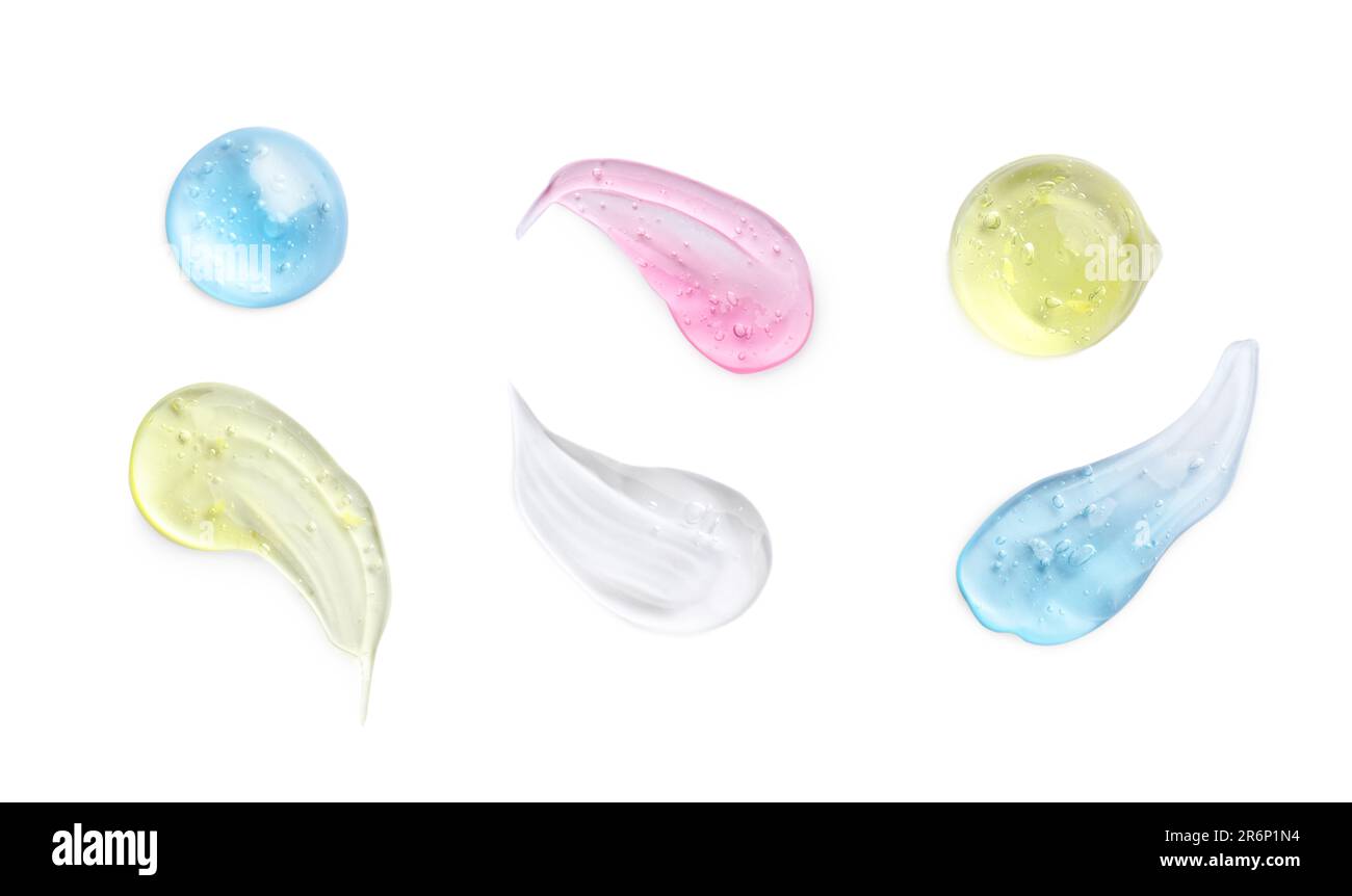 Collage with samples of ointments on white background, top view Stock ...