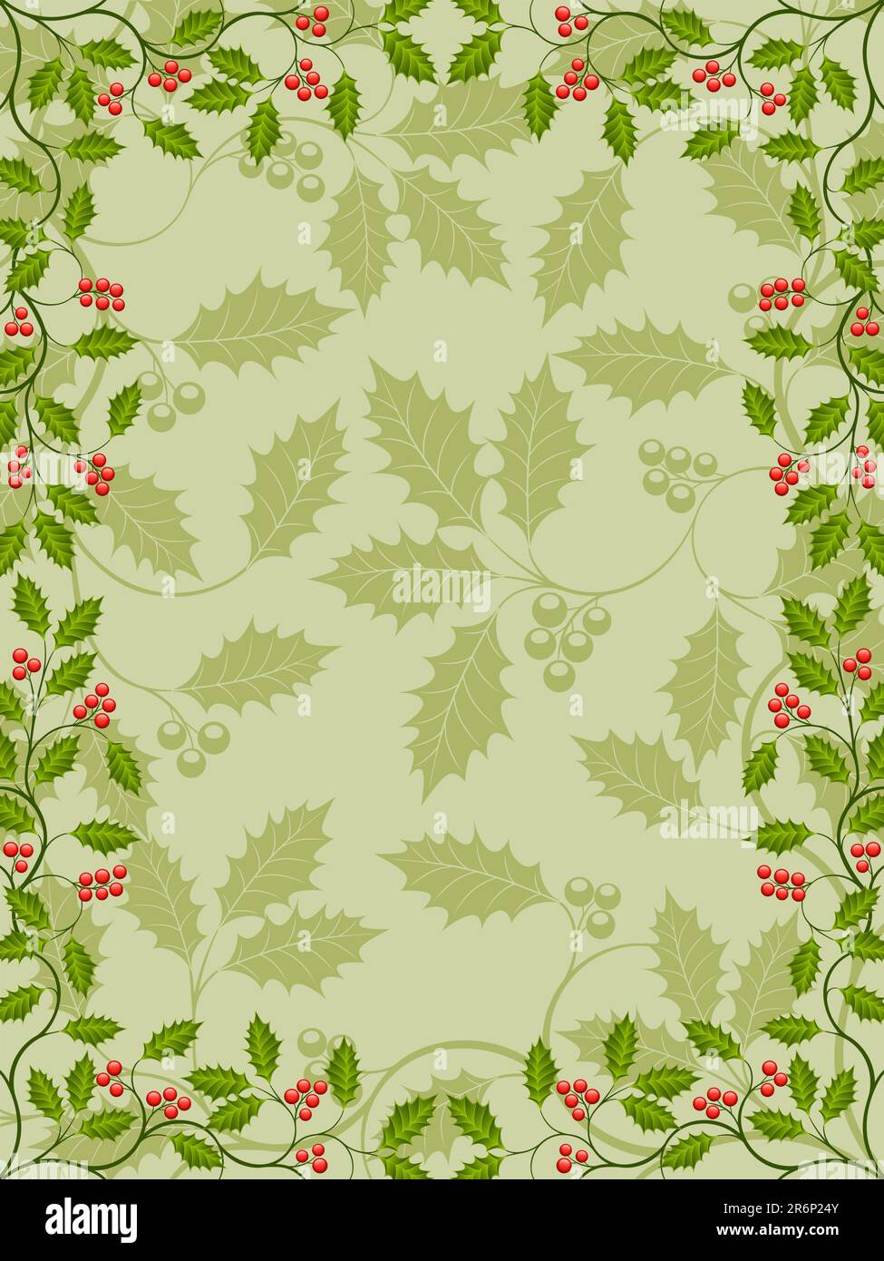 Floral frame with a holly branch. Vector illustration Stock Vector ...