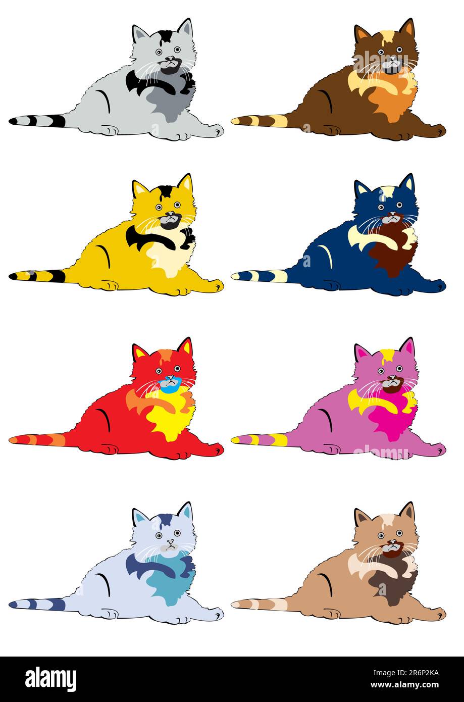 Vector illustration of a cat in eight different color sets Stock Vector ...