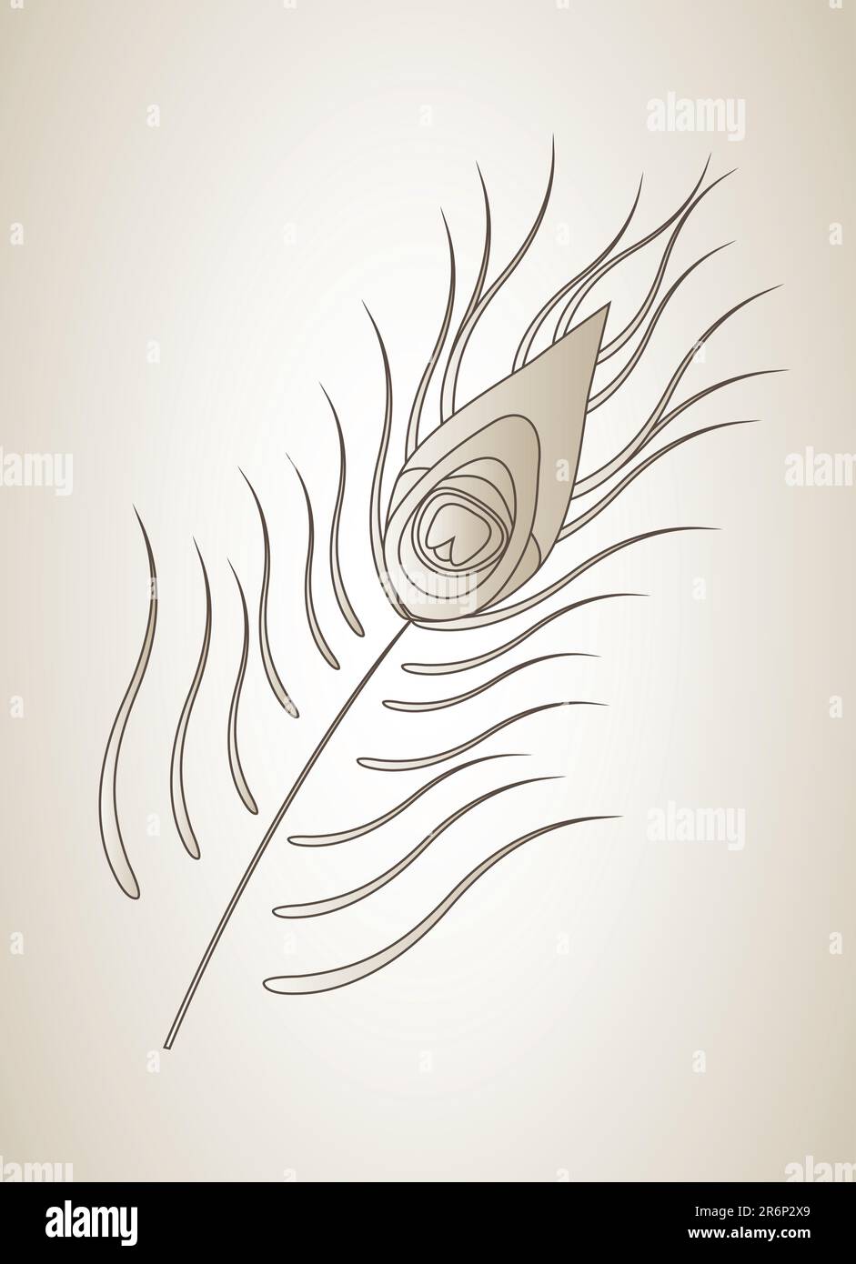 Silhouette of peacock feather. Isolated on beige background. Vector ...