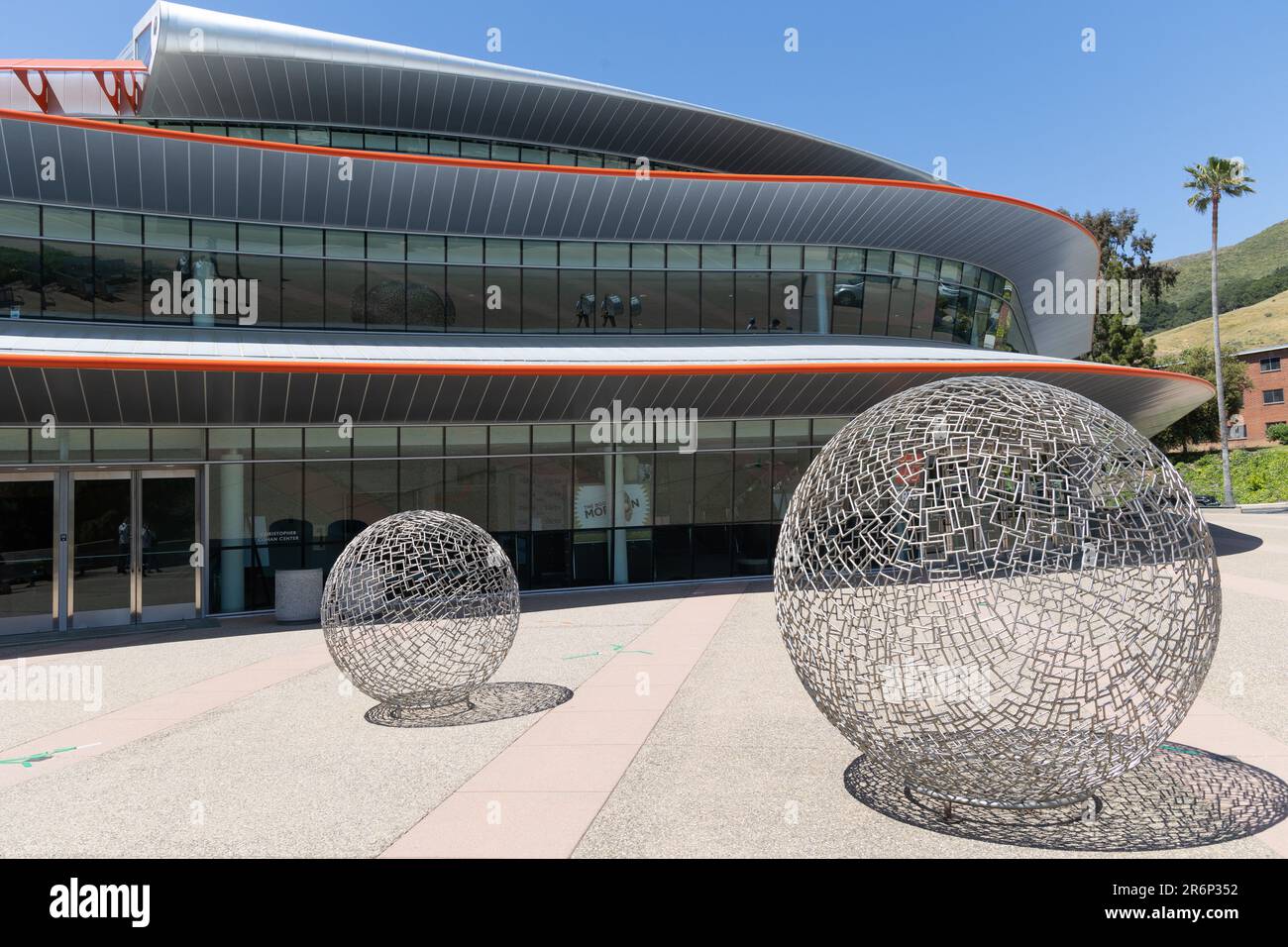 Metal spheres outside the performing arts center at Cal Poly Stock ...