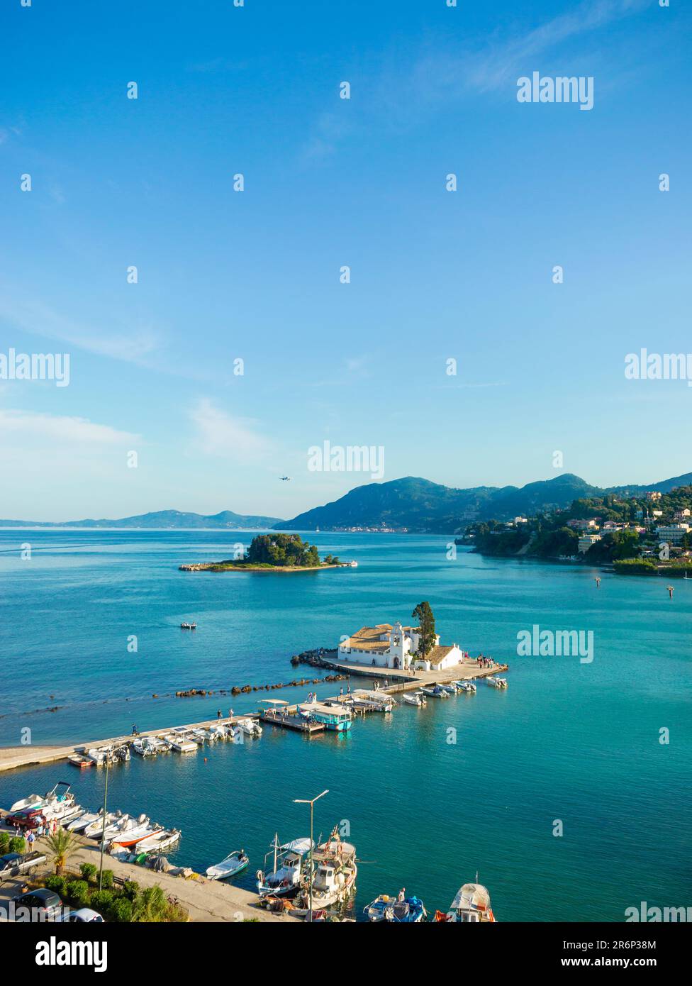Vlacherna orthodox monastery and Pontikonisi island near Kanoni, Corfu ...