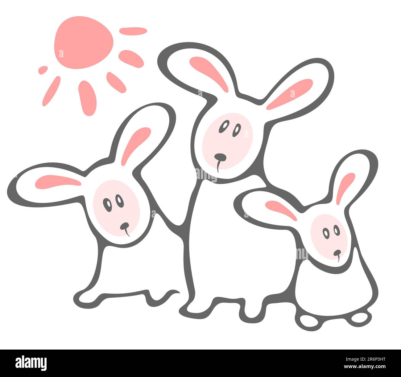 Three white rabbits and sun isolated on a white background Stock Vector ...