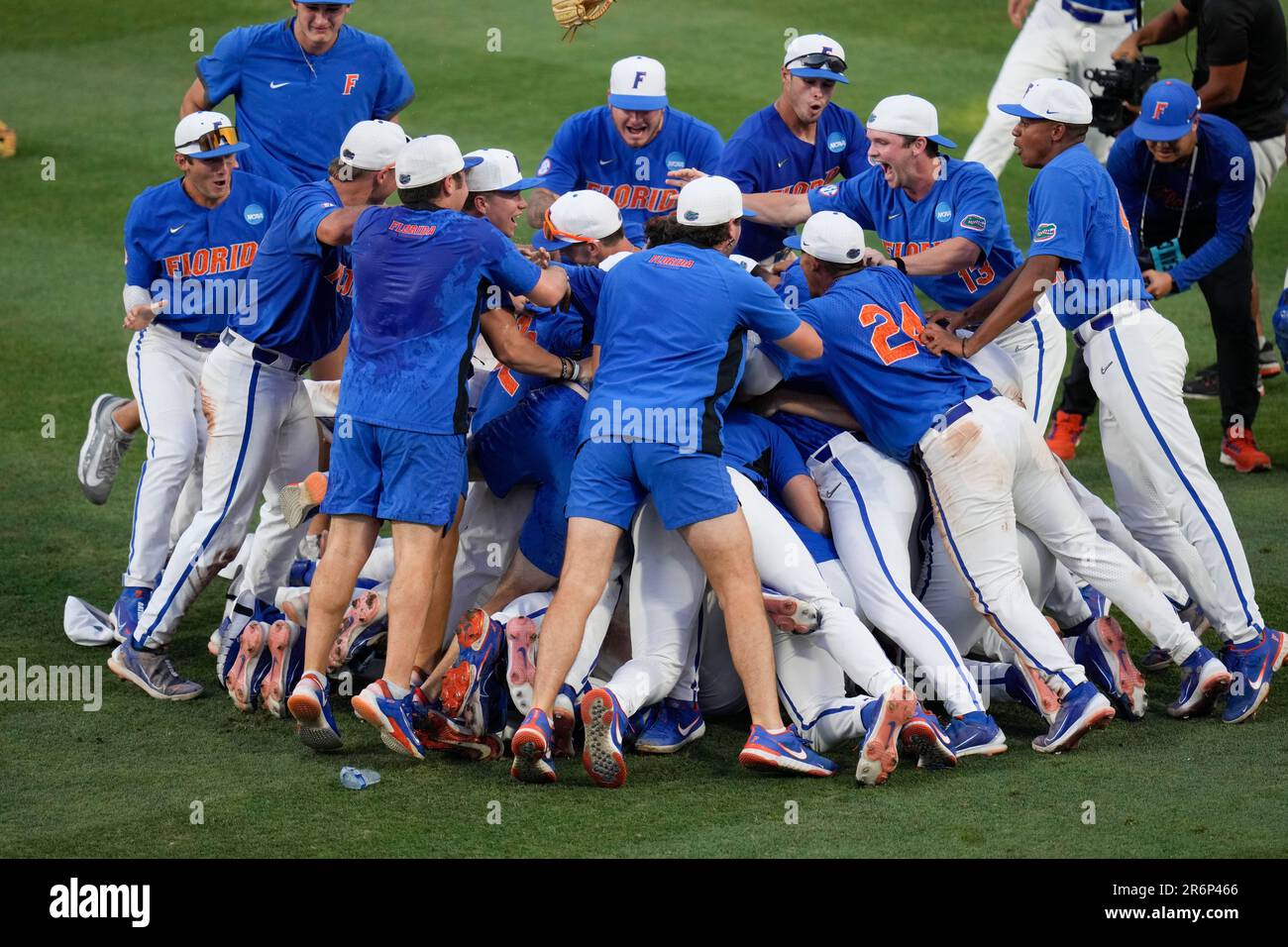 Florida players and coaches celebrate on the field after defeating ...