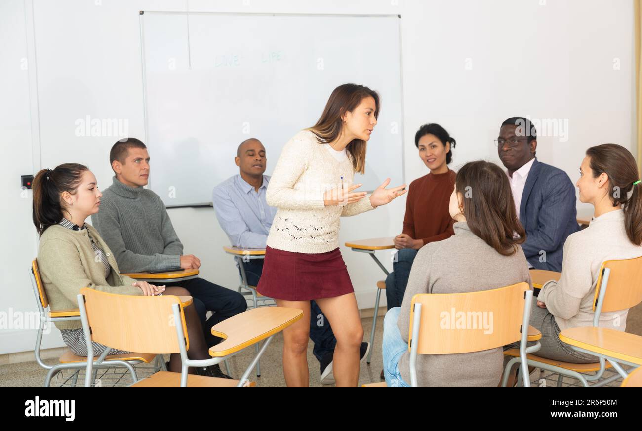 Team building, group discussion or therapy Stock Photo - Alamy