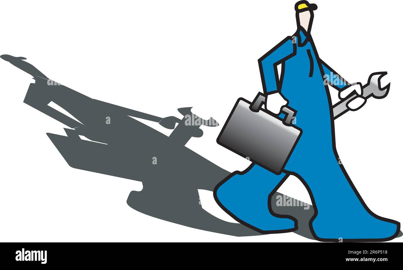 a illustration for a worker bring his work tools going to work Stock ...