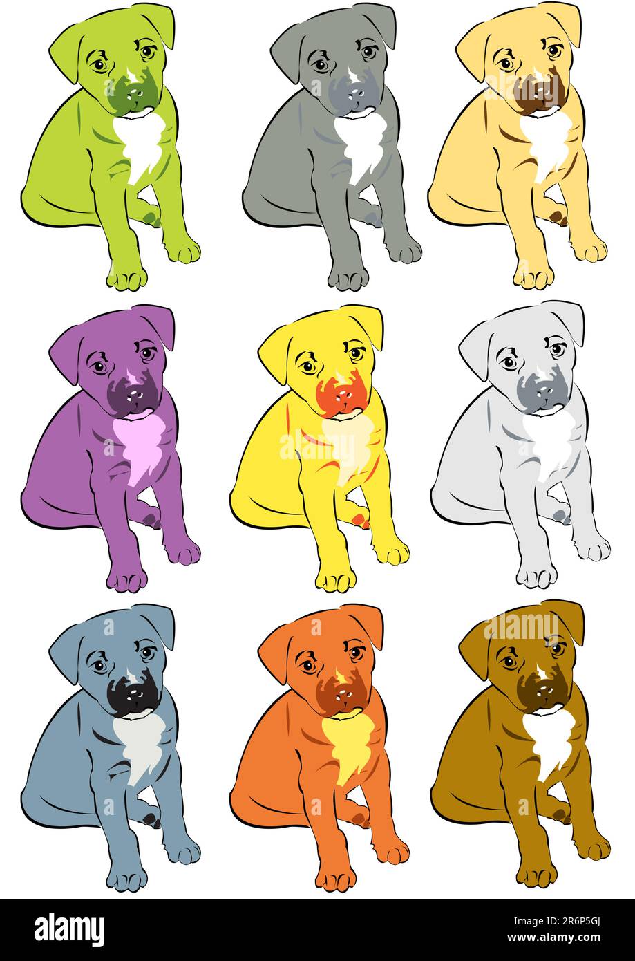 Vector illustration of a dog in nine different color sets Stock Vector ...