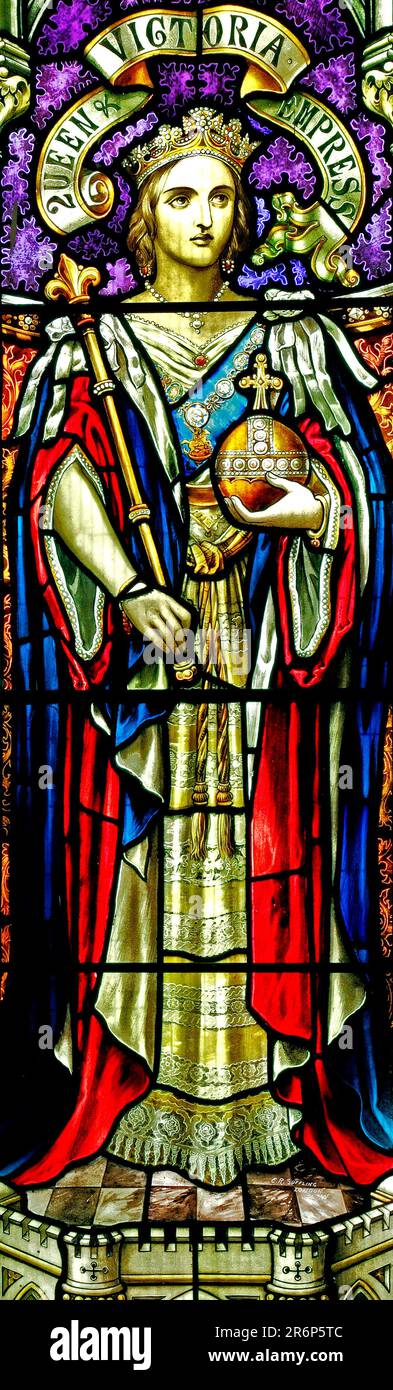 Queen Victoria, Empress, stained glass window, by E.. R. Suffling, late ...