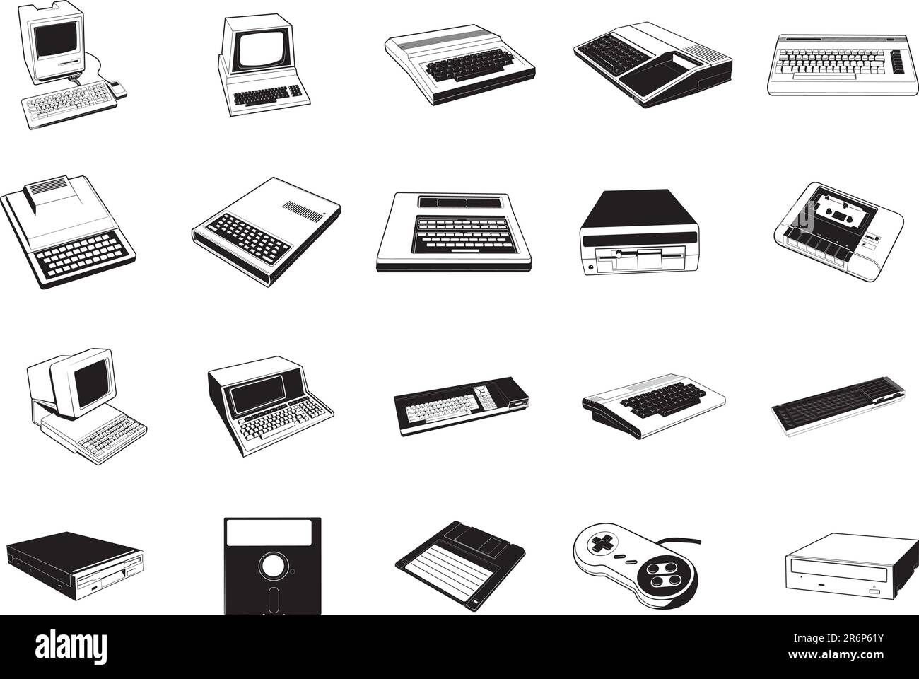 Collection of smooth vector EPS illustrations of various retro IT ...