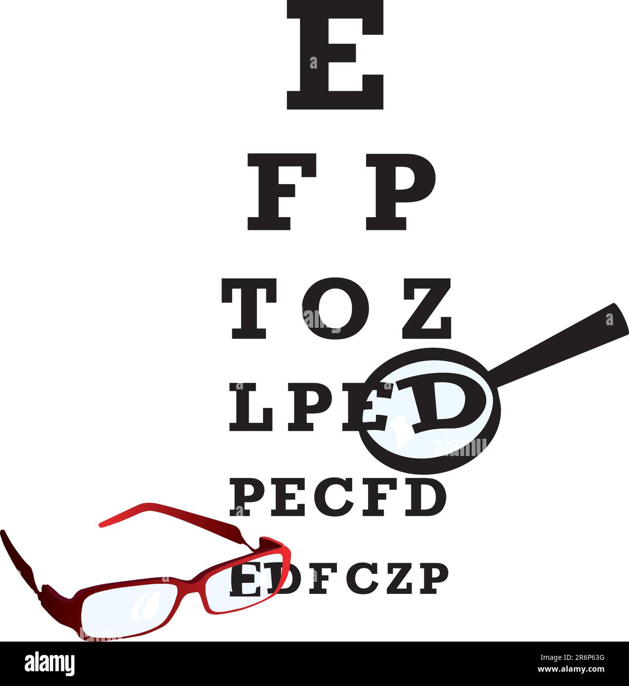 Test alphabet in oculist room with glasses and loupe. Vector ...