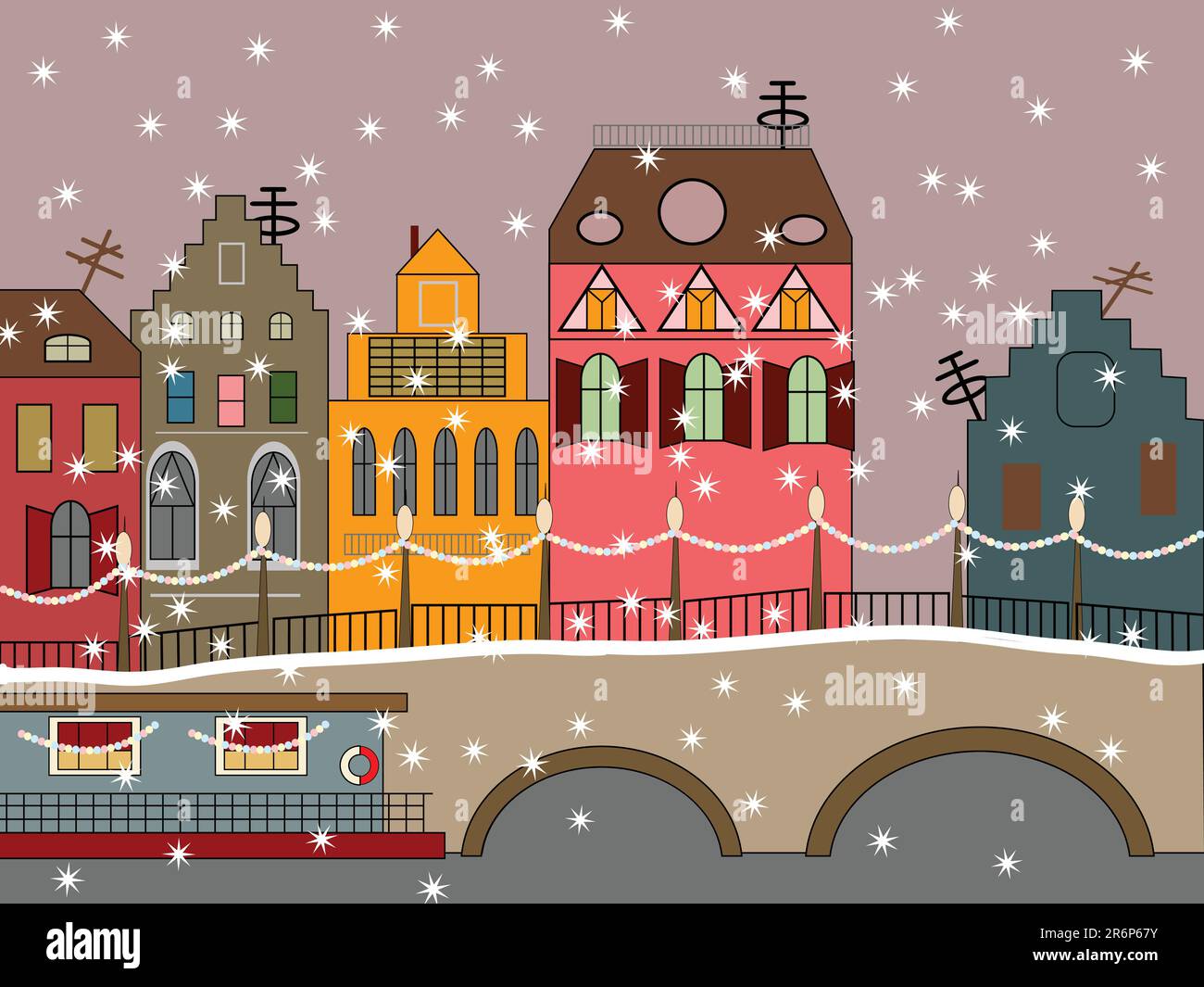Winter landscape river bridge Stock Vector Images - Alamy