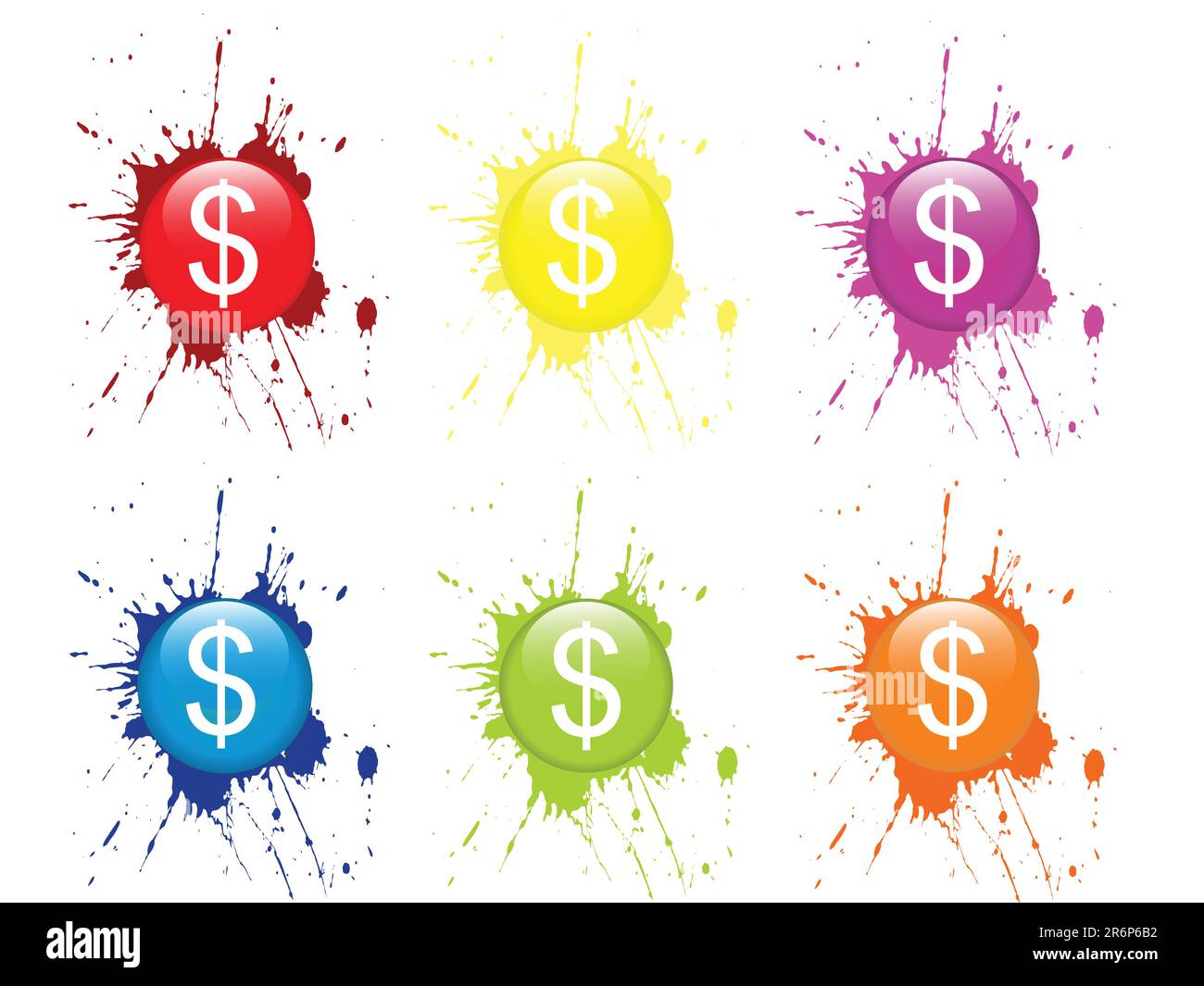 vector eps10 illustration of a dollar sign on a colorful glass button ...