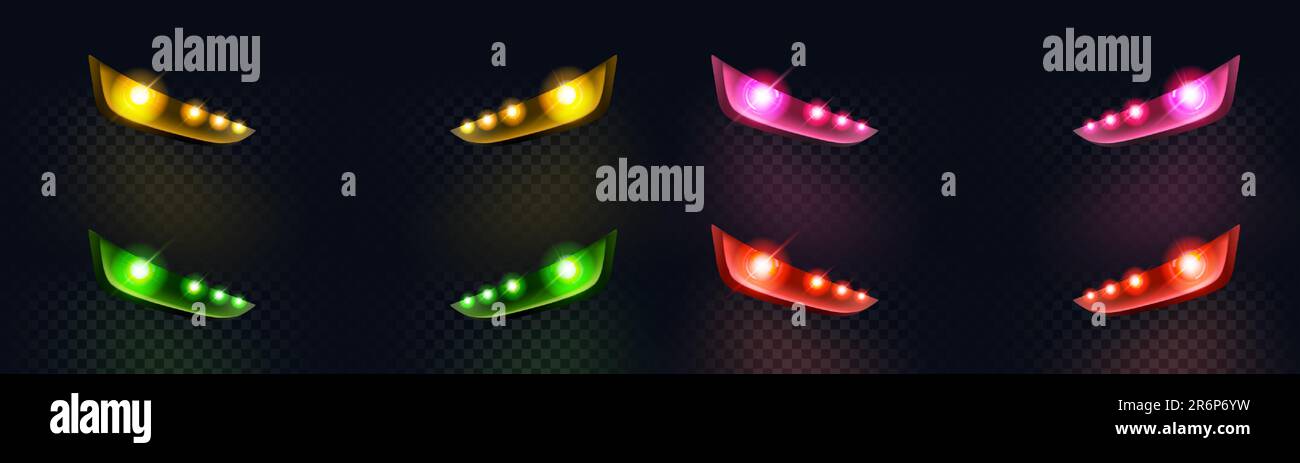 Realistic color led car light flare vector effect. Front headlight ...