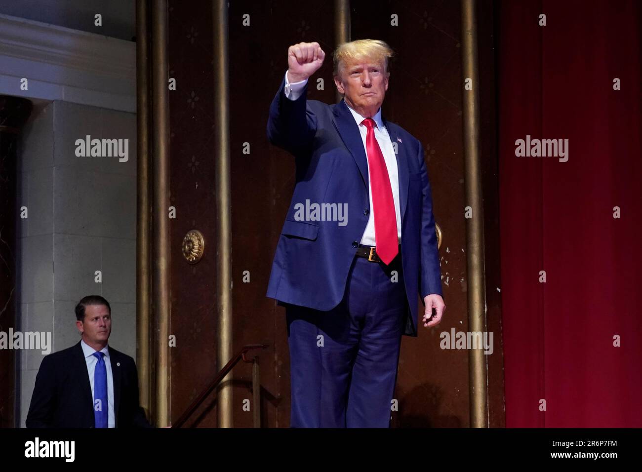 Former President Donald Trump gestures after speaking during the North ...
