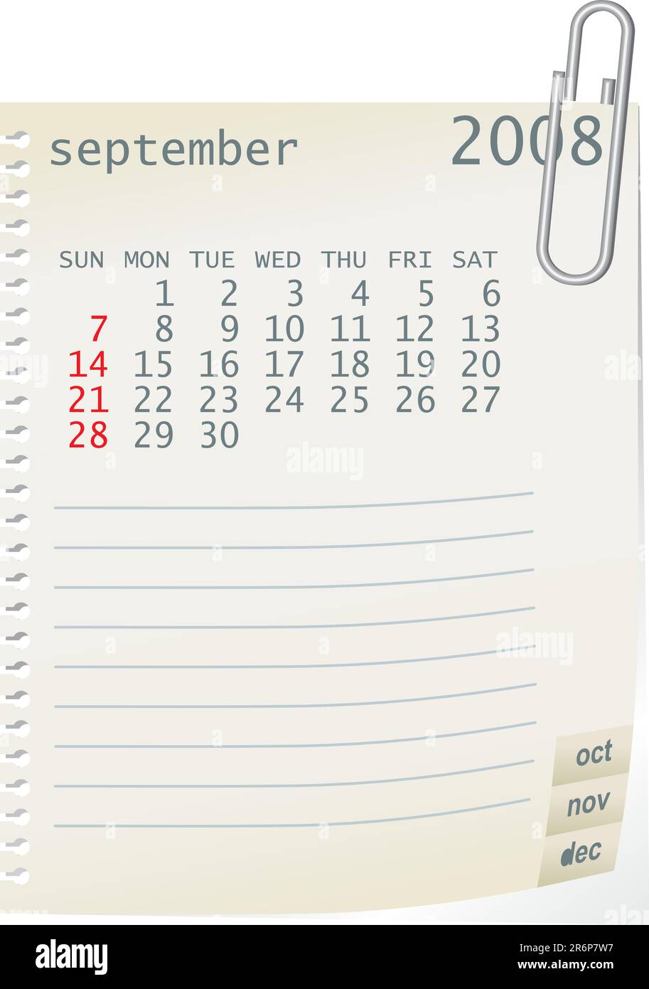 2008 calender whith a blanknote paper - vector illustration Stock ...