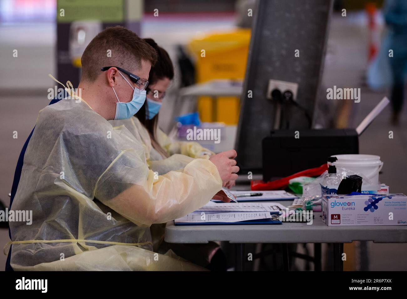 MELBOURNE, AUSTRALIA - June 27: Medial staff wearing full personal ...