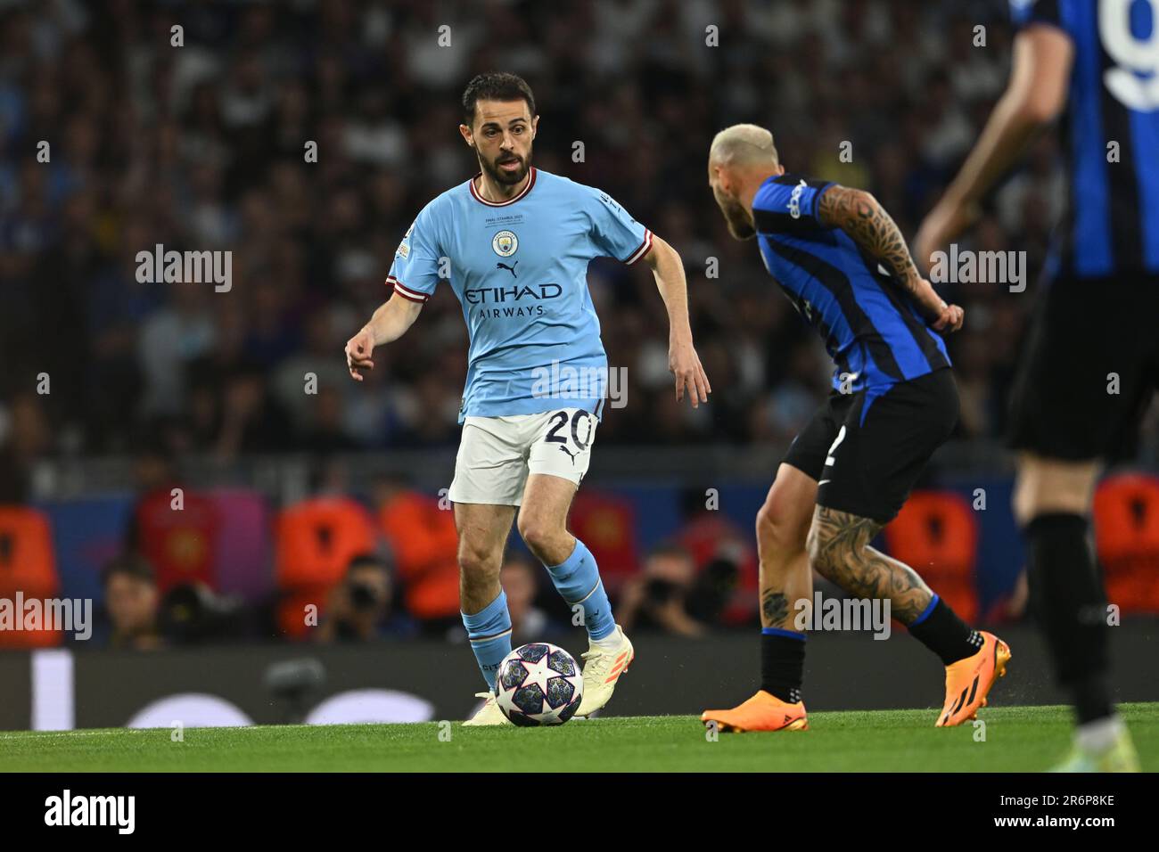Istanbul, Turkey. 10th June 2023. Bernardo Silva (Manchester City)Federico Dimarco (Inter ...