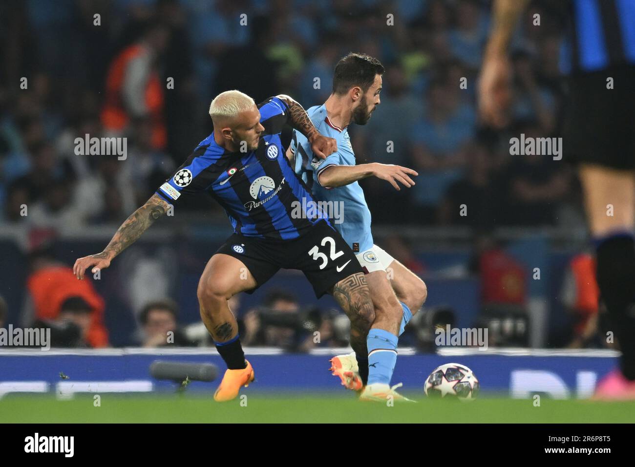 Istanbul, Turkey. 10th June 2023. Bernardo Silva (Manchester City)Federico Dimarco (Inter ...