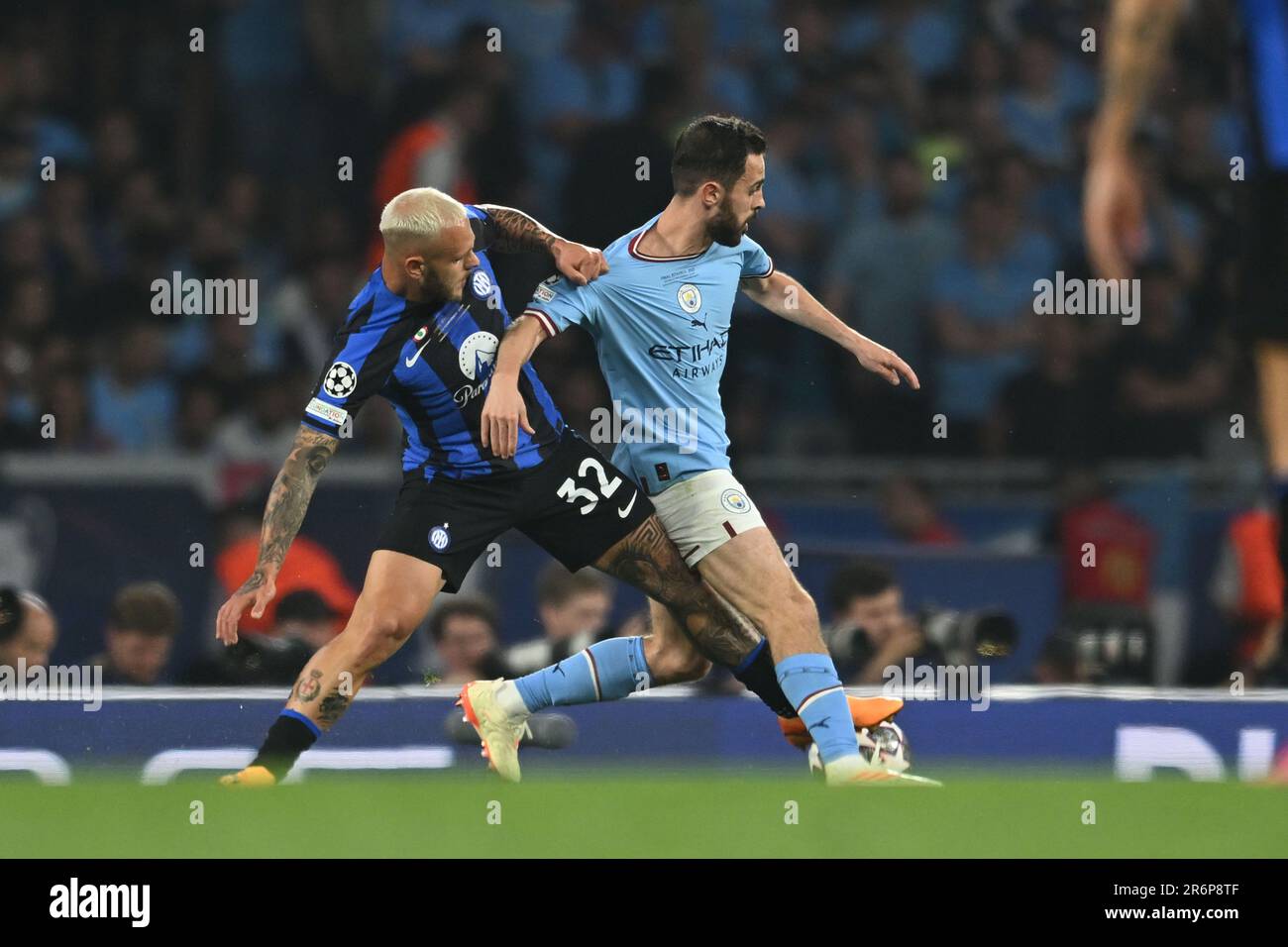 Istanbul, Turkey. 10th June 2023. Bernardo Silva (Manchester City)Federico Dimarco (Inter ...