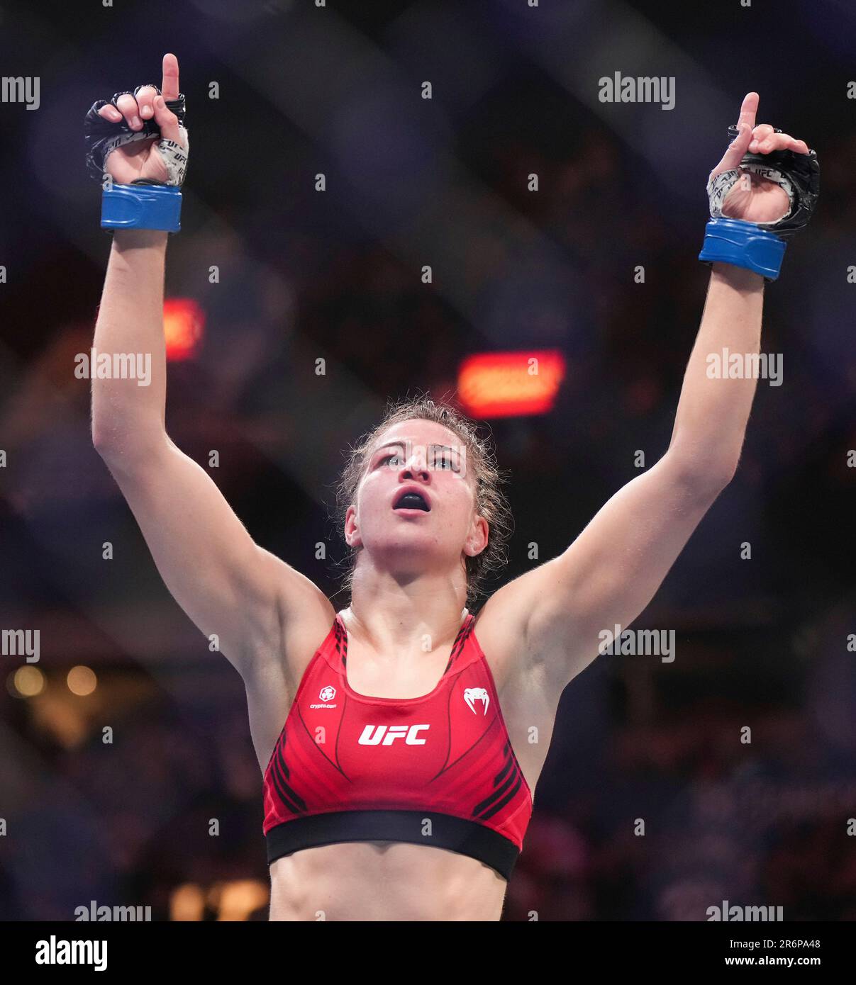 Jasmine Jasudavicius celebrates after her fight against Miranda ...