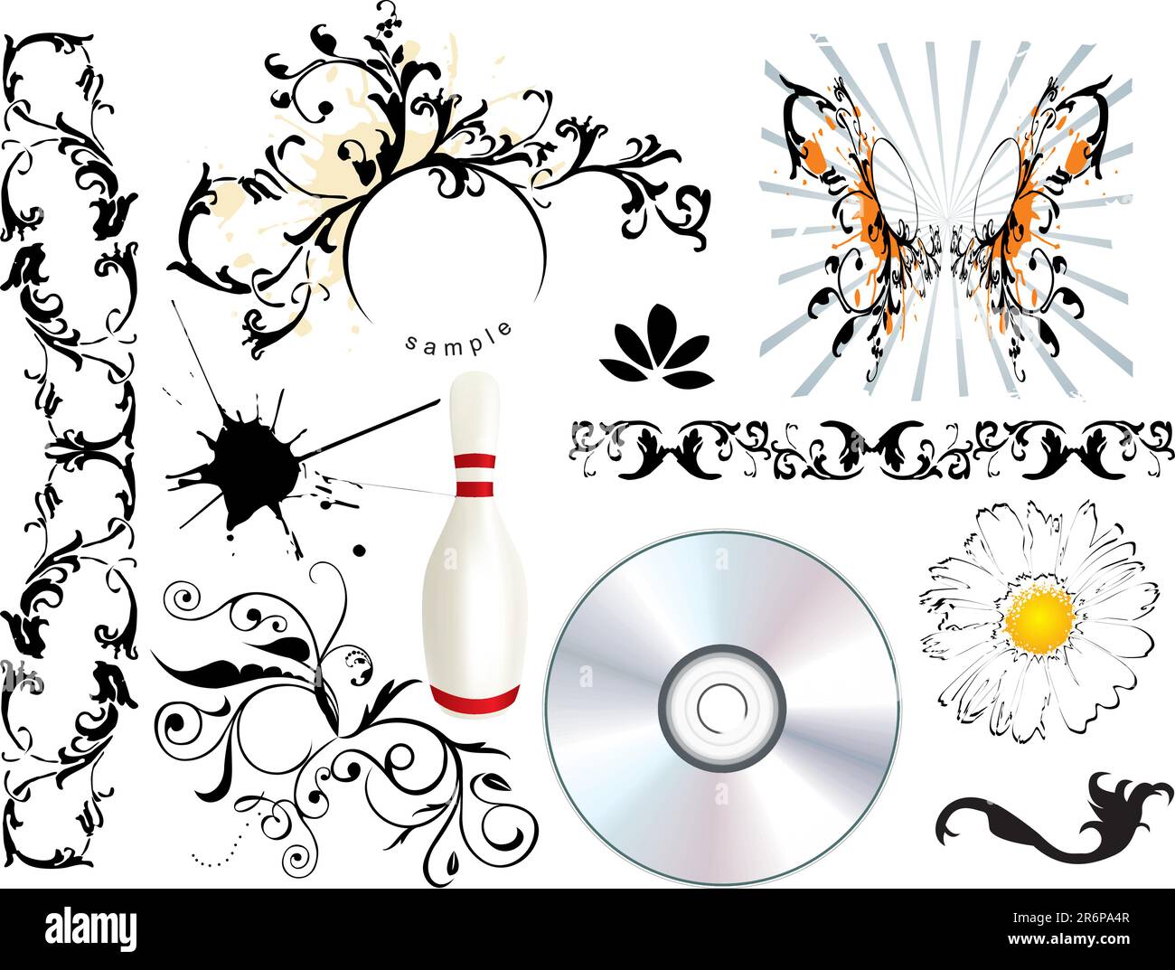 Floral round line art Cut Out Stock Images & Pictures - Alamy