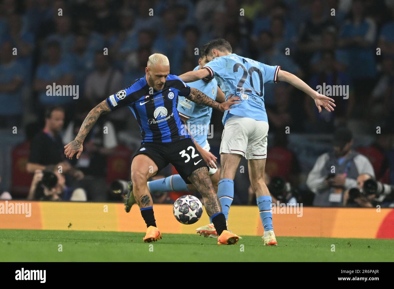 Istanbul, Turkey. 10th June 2023. Federico Dimarco (Inter)Bernardo Silva (Manchester City ...